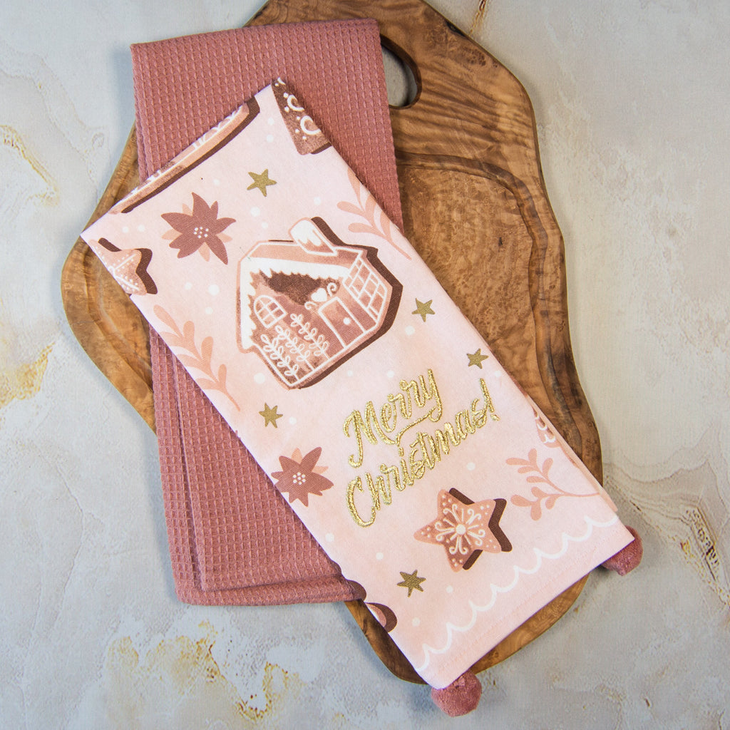 Tea Towel Set of 2 - Pink Gingerbread House – CoCo B. Kitchen & Home